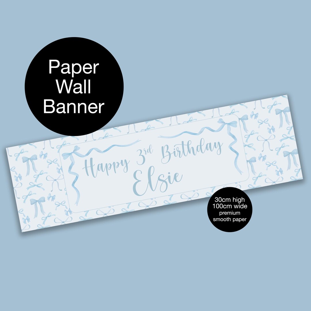 Blue Bow Birthday Banner - Etsy UK