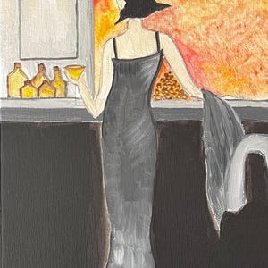 Handmade Lady in Bar Oil Painting on Canvas. Original Artwork for Home ...