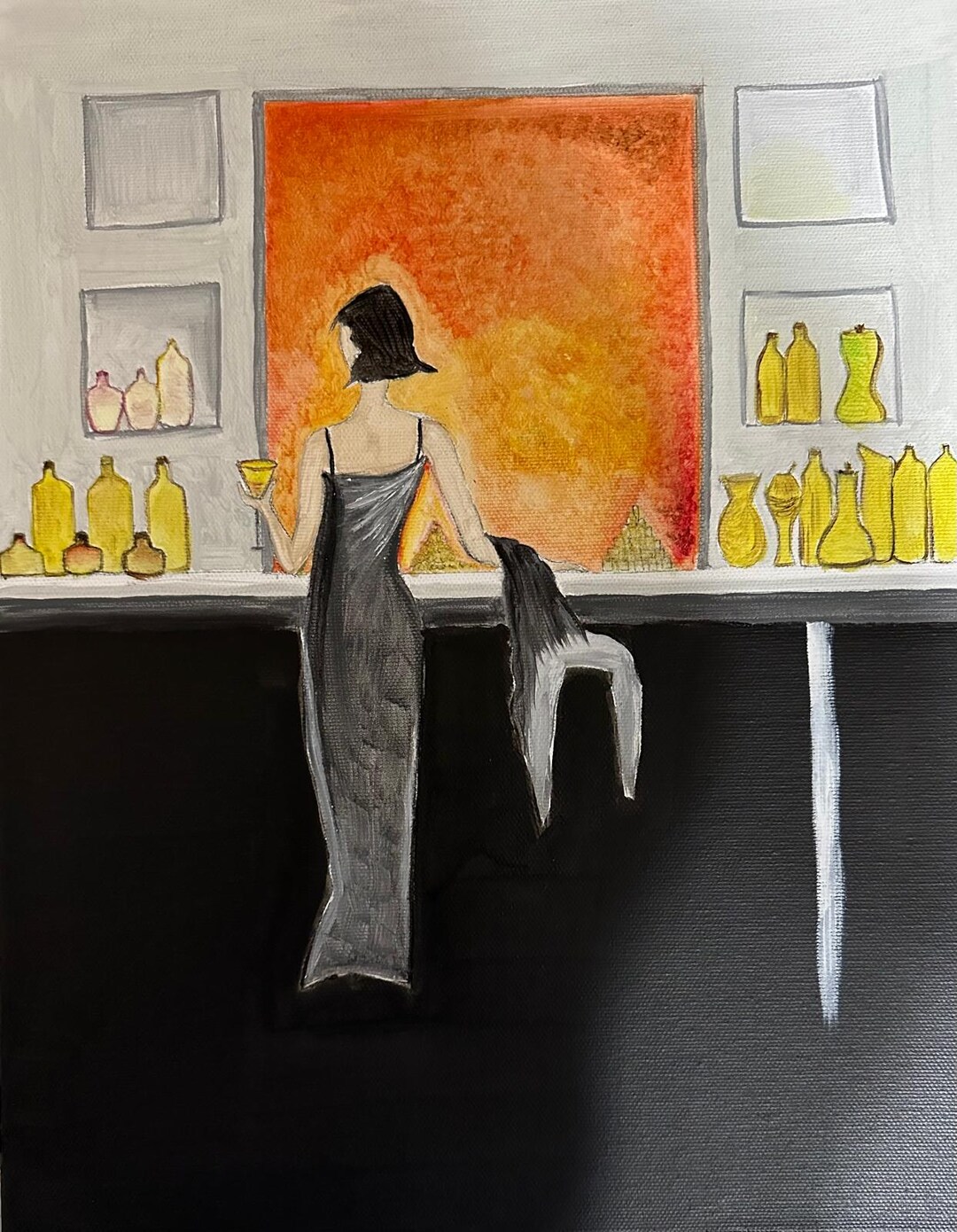 Handmade Lady in Bar Oil Painting on Canvas. Original Artwork for Home ...