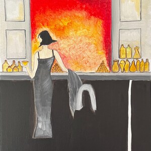 Handmade Lady in Bar Oil Painting on Canvas. Original Artwork for Home ...