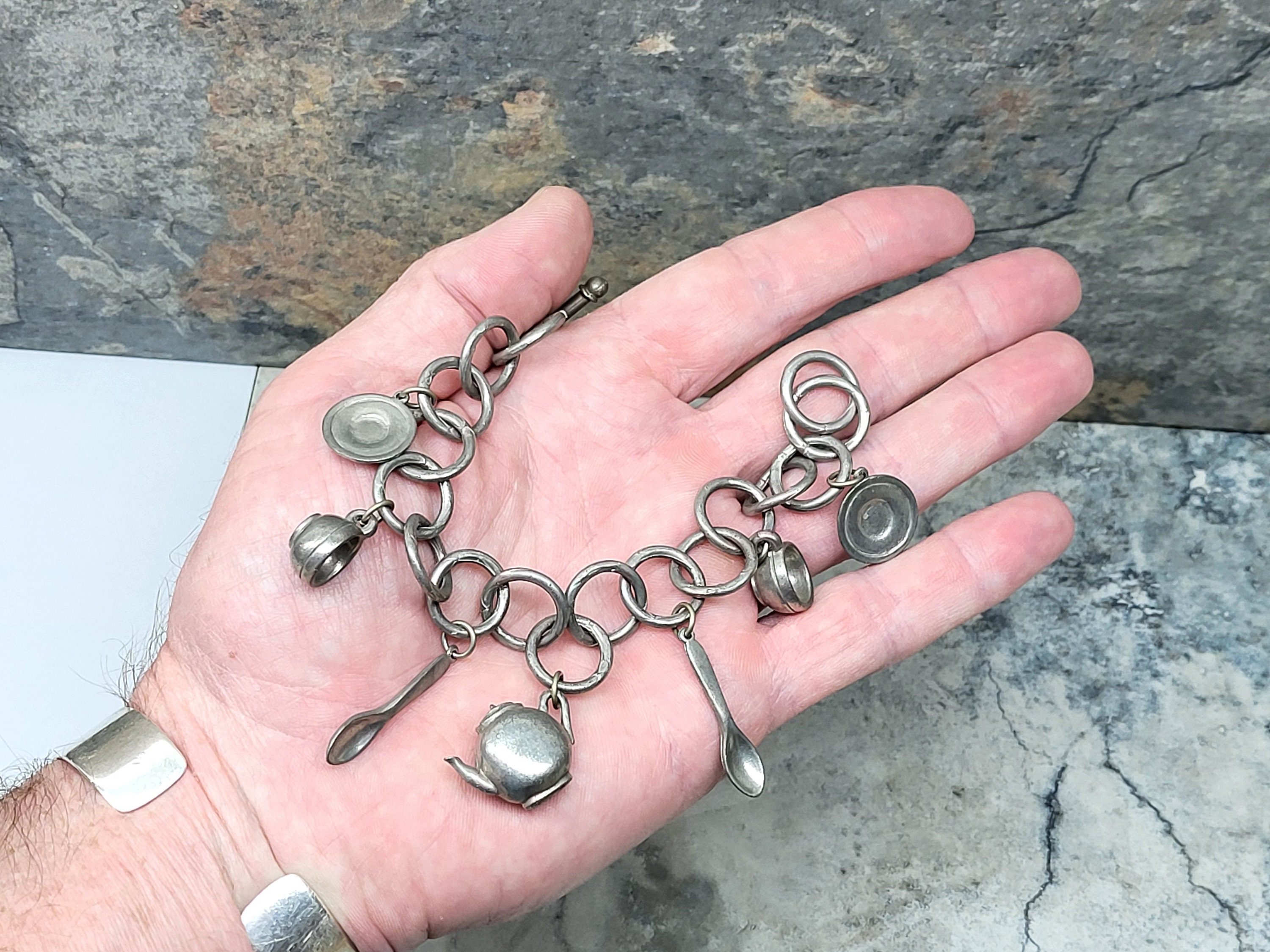 Vintage Jim Clift Charm Bracelet Tea for Two Pewter Charm - Etsy