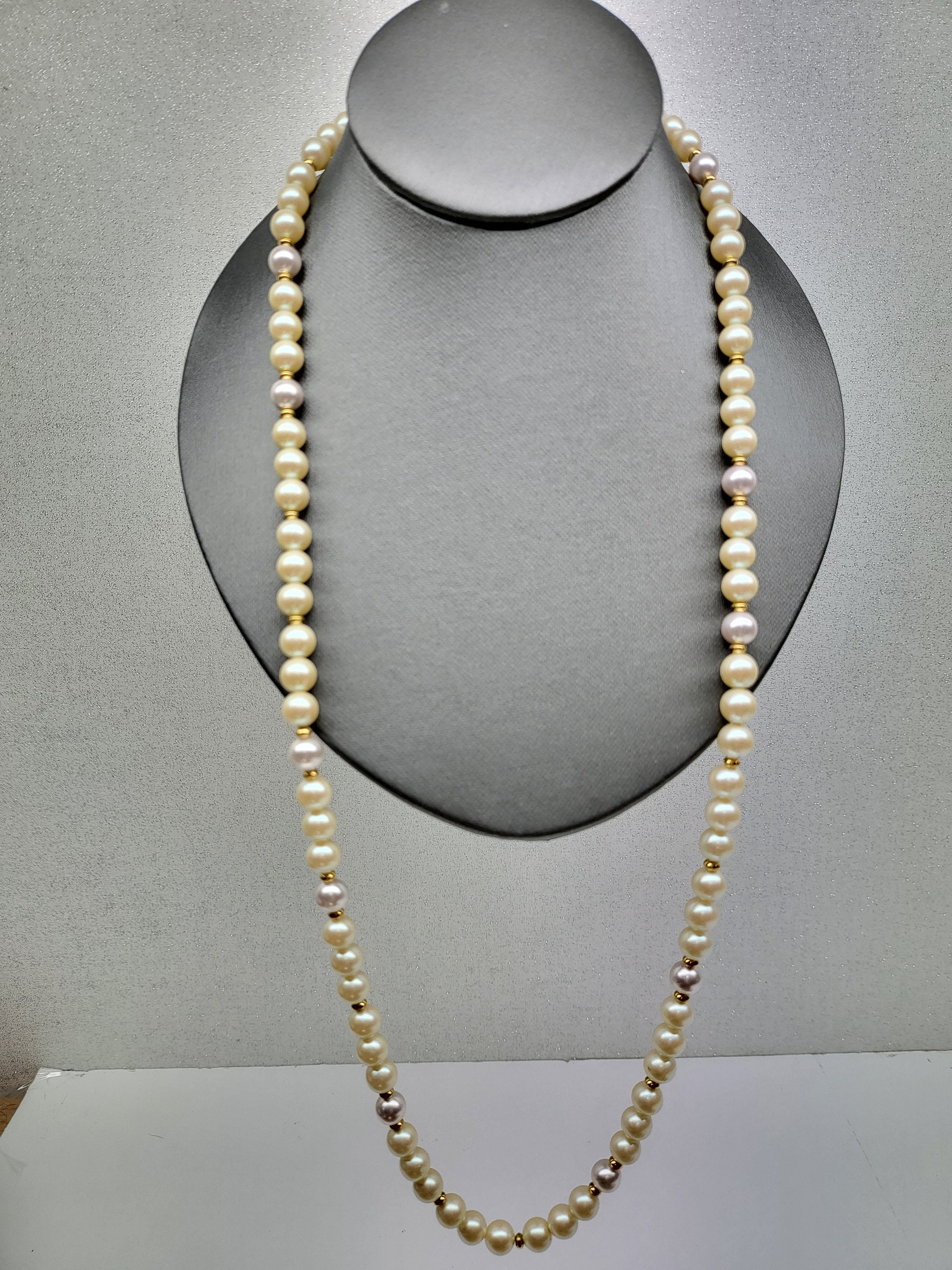 Vintage Monet Pearl Necklace, Monet Faux Pearl Gold Bead Long Necklace ...
