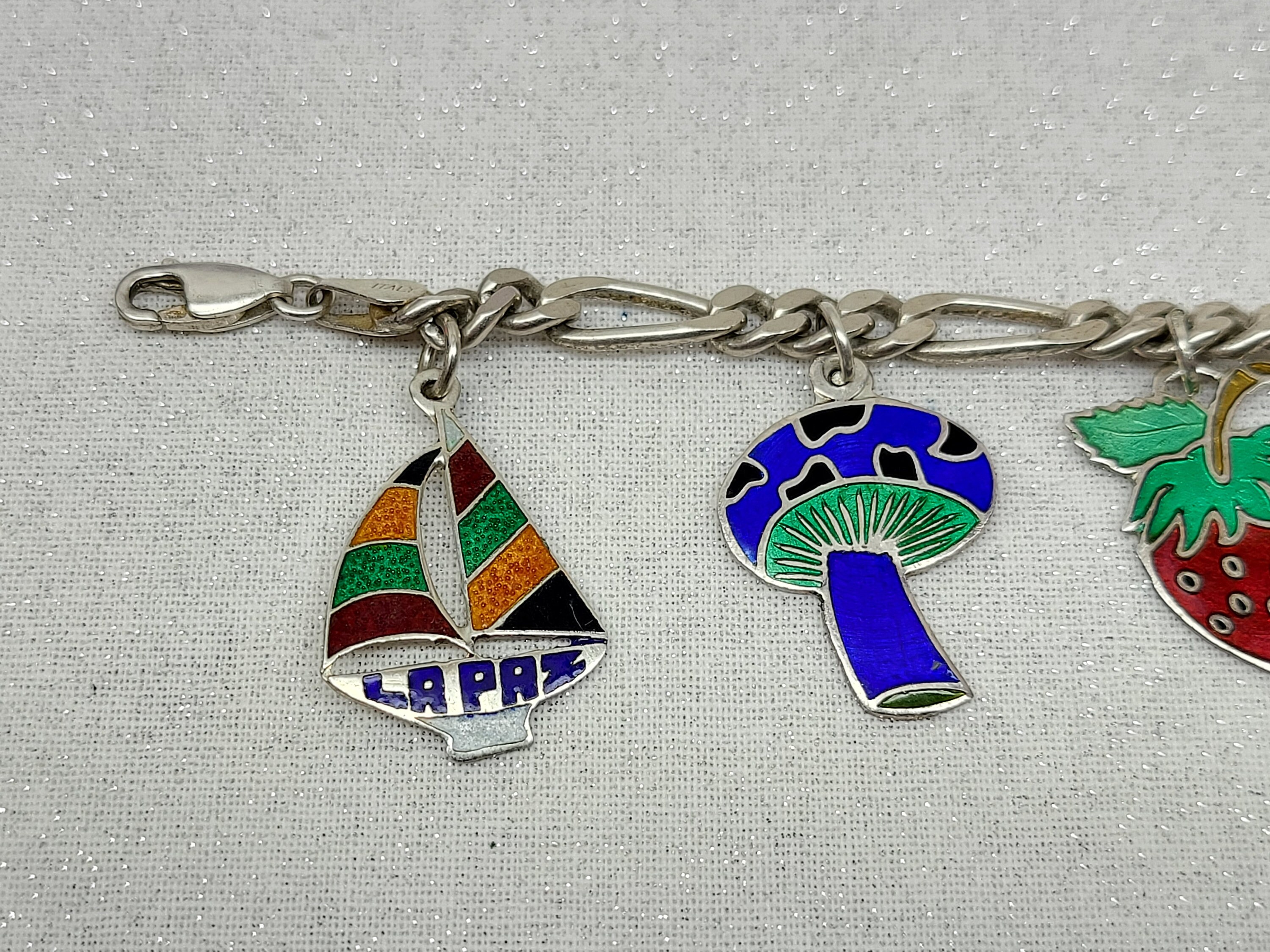 Very Rare Castelan Mexico Enameled Sterling Silver Charm Bracelet ...