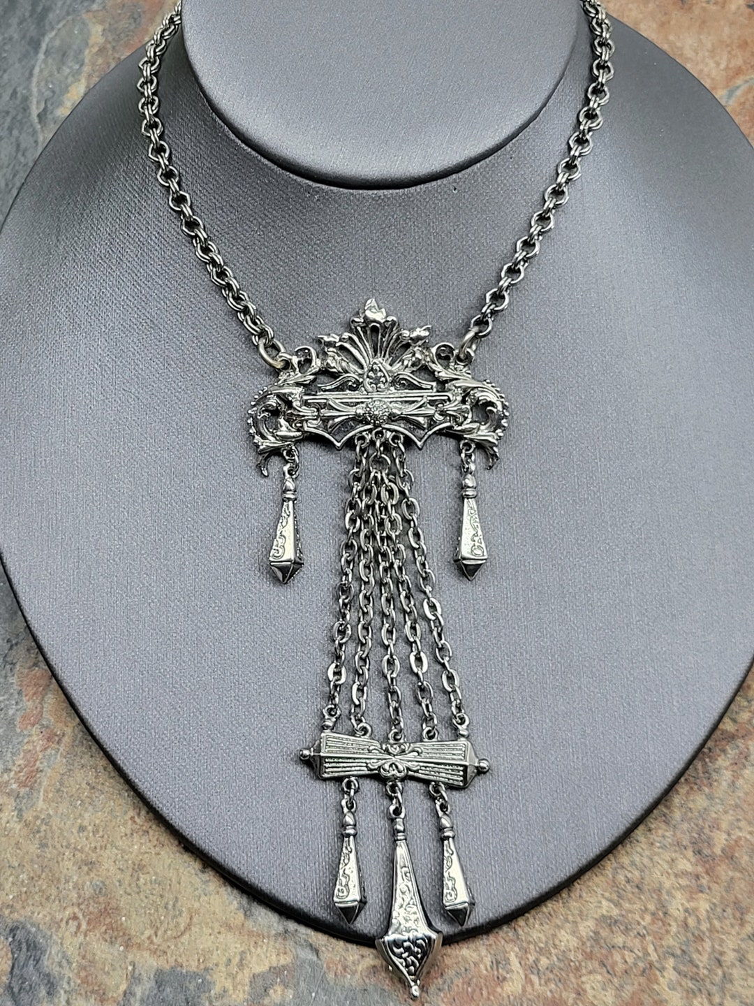 Vintage Arthur Pepper Necklace, ART Victorian Revival Necklace, Silver ...