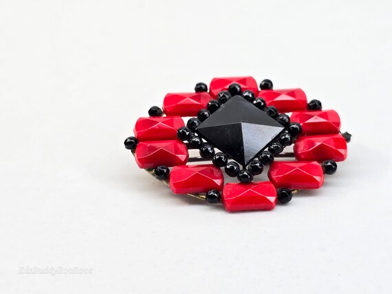 Antique French Black and Red Brooch, Black and Red Gl… - Gem