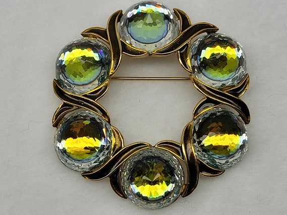 Rare Vintage Vendome Crystal Brooch Enameled Gold Ton… - Gem