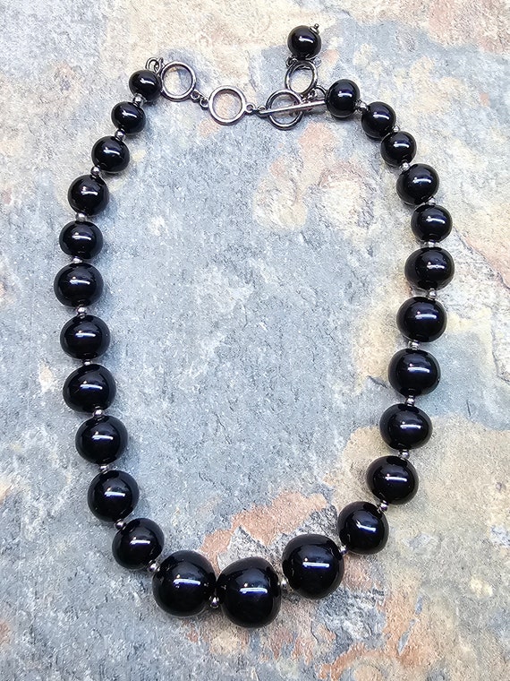 Vintage Monet Necklace, Monet Heavy Black Beaded Neck… - Gem