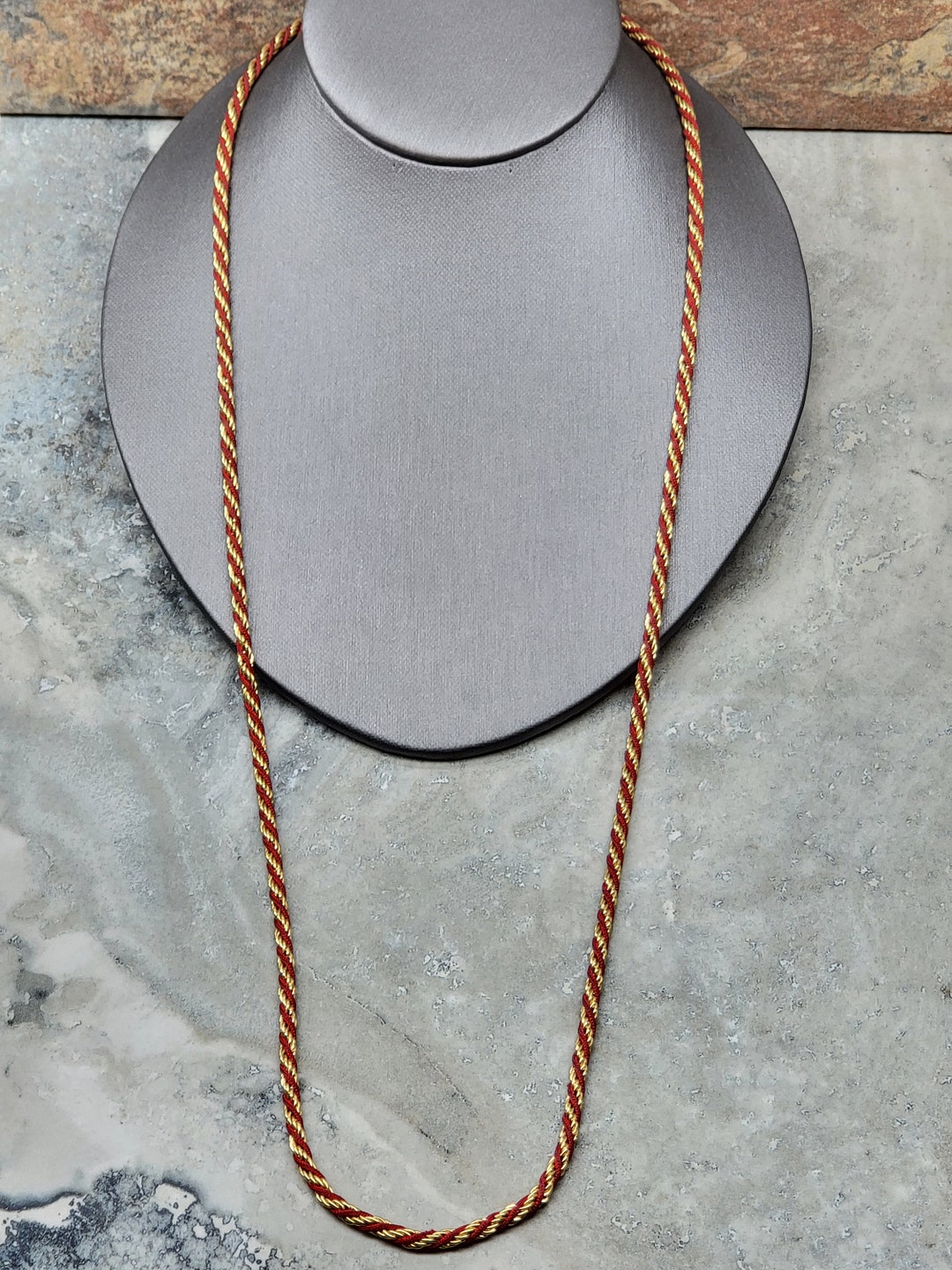 Vintage Trifari Red and Gold Rope Chain Necklace, Trifari Gold Chain ...