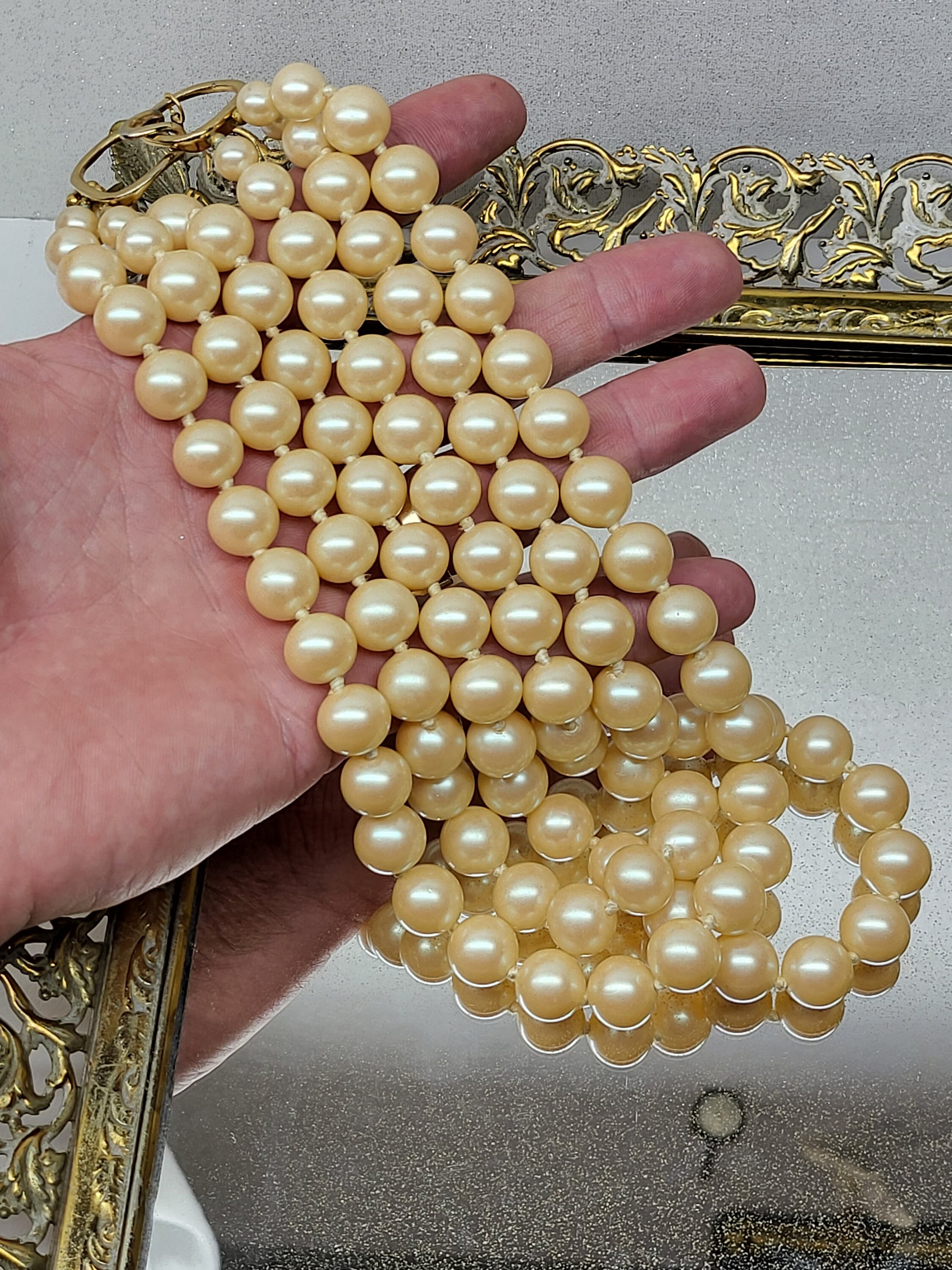 Vintage Monet 3 Strand Glass Pearl Necklace, Monet Large Faux Pearl ...