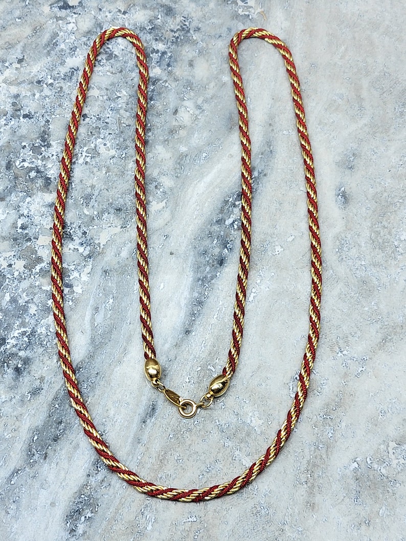 Vintage Trifari Red and Gold Rope Chain Necklace, Trifari Gold Chain ...