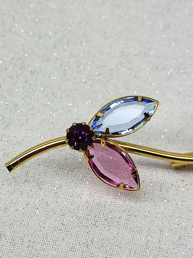 Vintage Crystal Flower Brooch Pastel Crystal Brooch Gold - Etsy