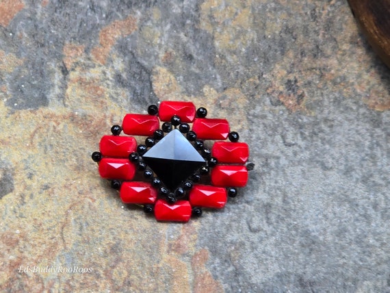 Antique French Black and Red Brooch, Black and Red Gl… - Gem