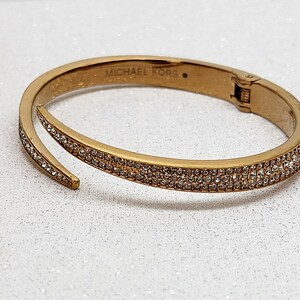 Michael Kors Hinged Rose Gold Tone Bangle Bracelet, Crystal Pave Cuff ...