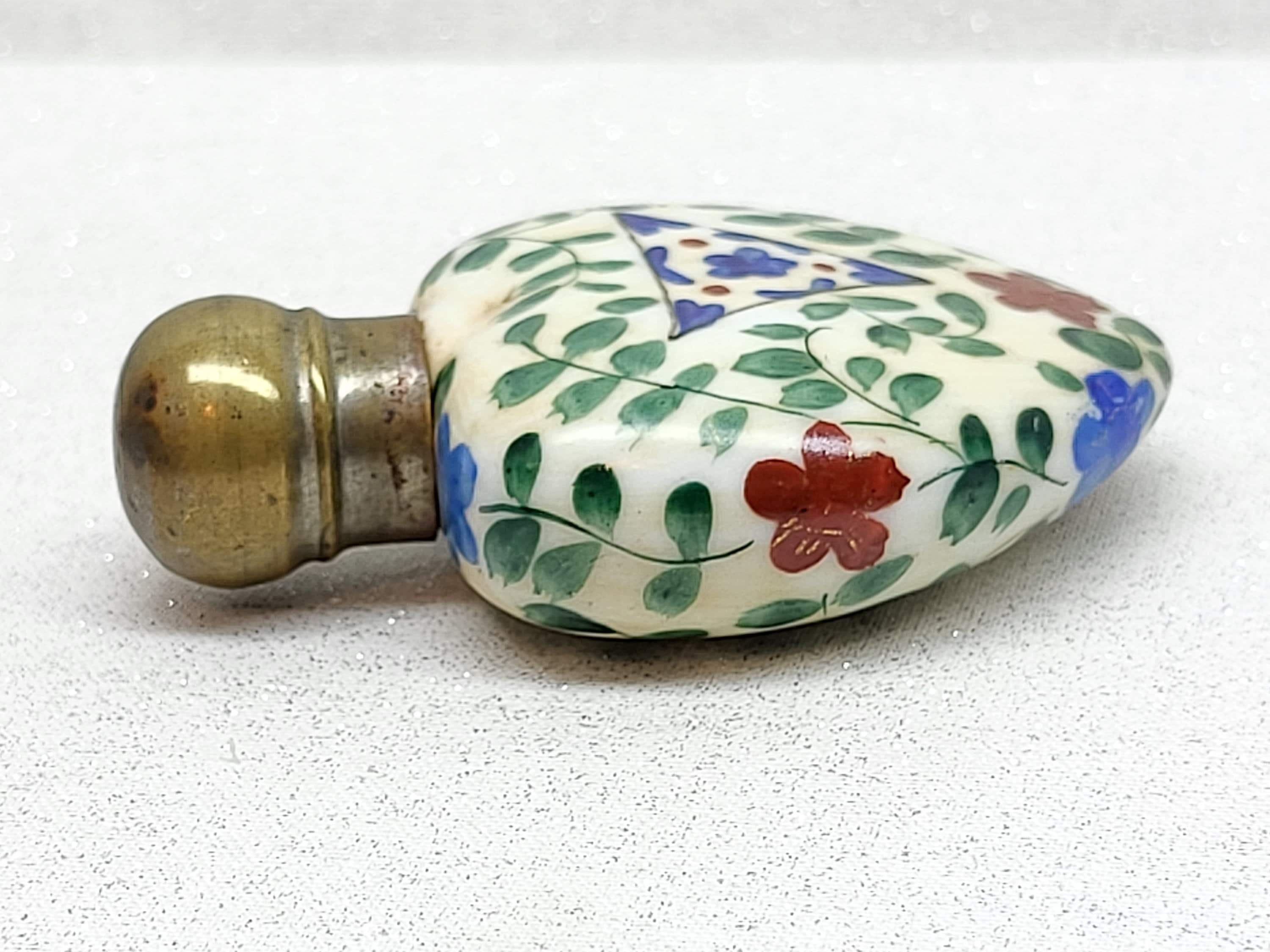 Antique Heart Porcelain Perfume Bottle, Hand Painted Laydown Perfume ...