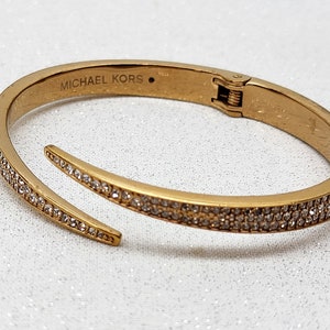 Michael Kors Hinged Rose Gold Tone Bangle Bracelet, Crystal Pave Cuff ...