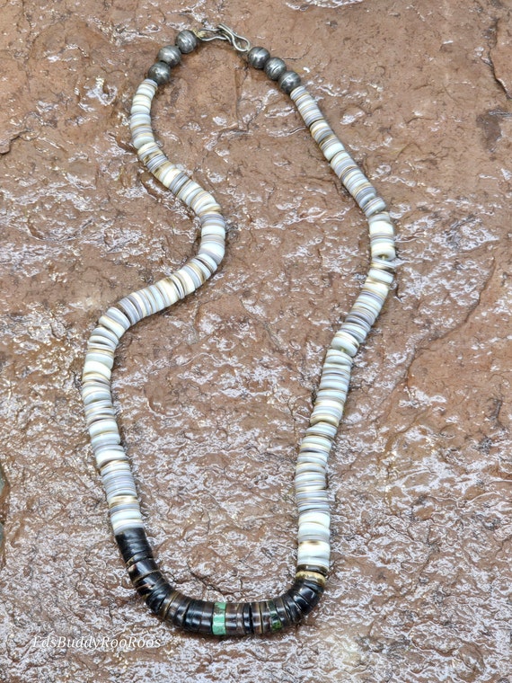 Vintage Pen and Olive Shell Heishi Necklace, Silver T… - Gem