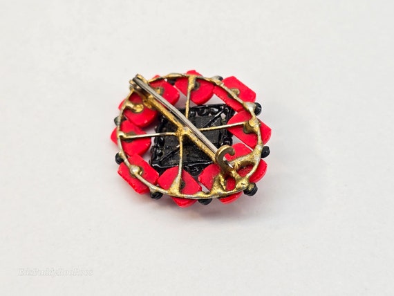 Antique French Black and Red Brooch, Black and Red Gl… - Gem