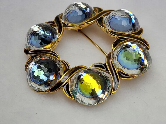 Rare Vintage Vendome Crystal Brooch Enameled Gold Ton… - Gem