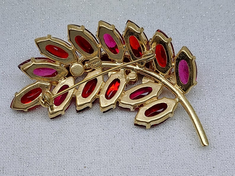 Vintage Ruby Red and Gold Crystal Brooch, Czechoslovakia Crystal Brooch ...