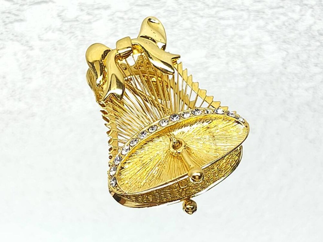 Rare Vintage Monet Brooch Gold Tone Bell Hook Spinneret Crystal Bell ...