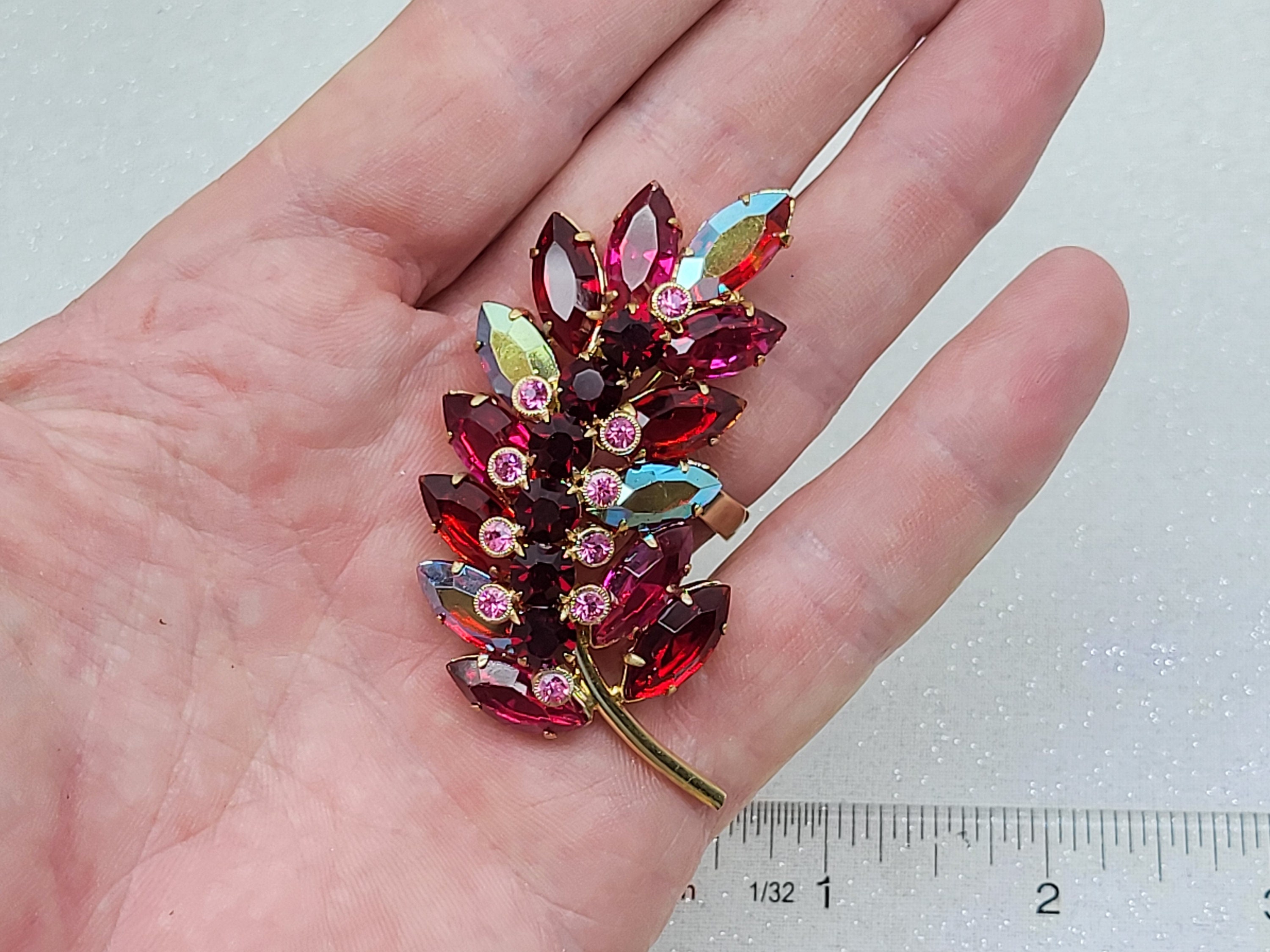 Vintage Ruby Red and Gold Crystal Brooch, Czechoslovakia Crystal Brooch ...
