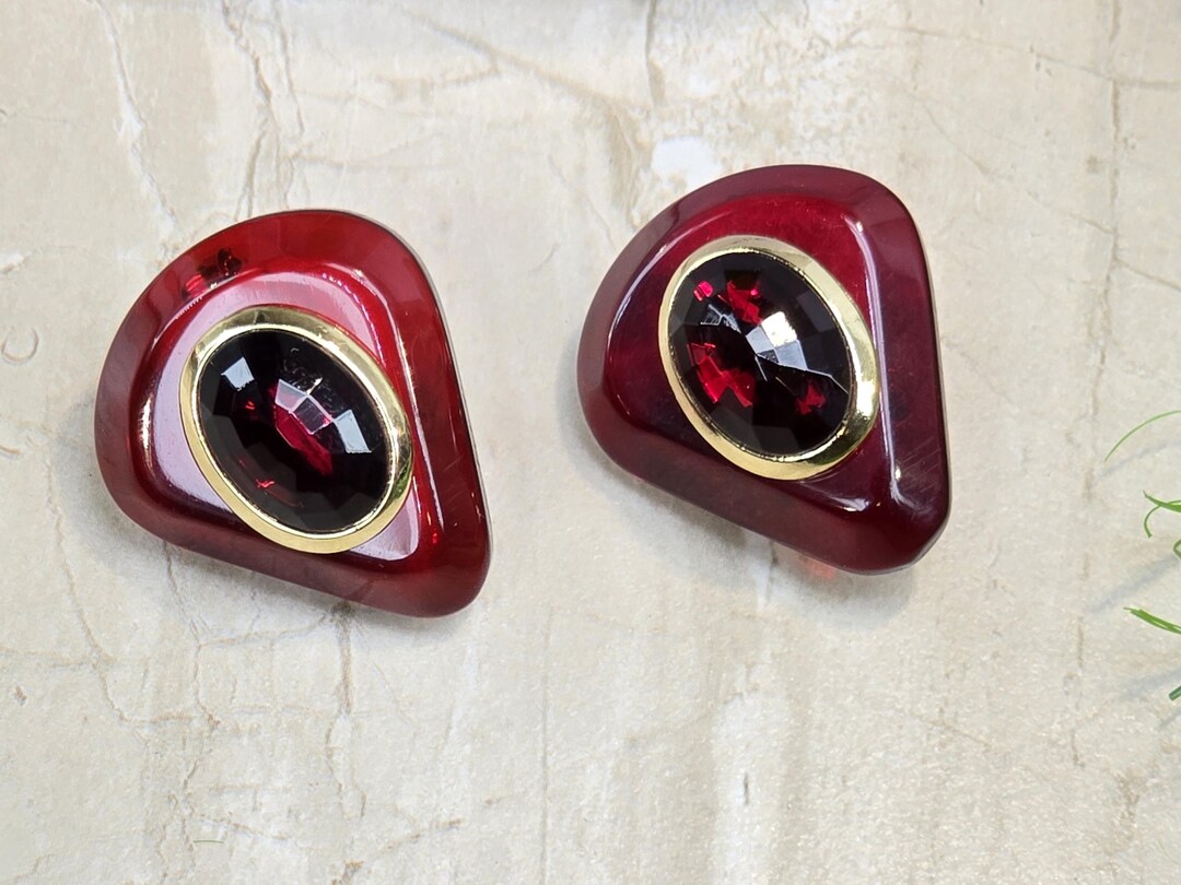 Vintage Ruby Red Earrings, Very Rare Red Lucite and Red Crystal ...