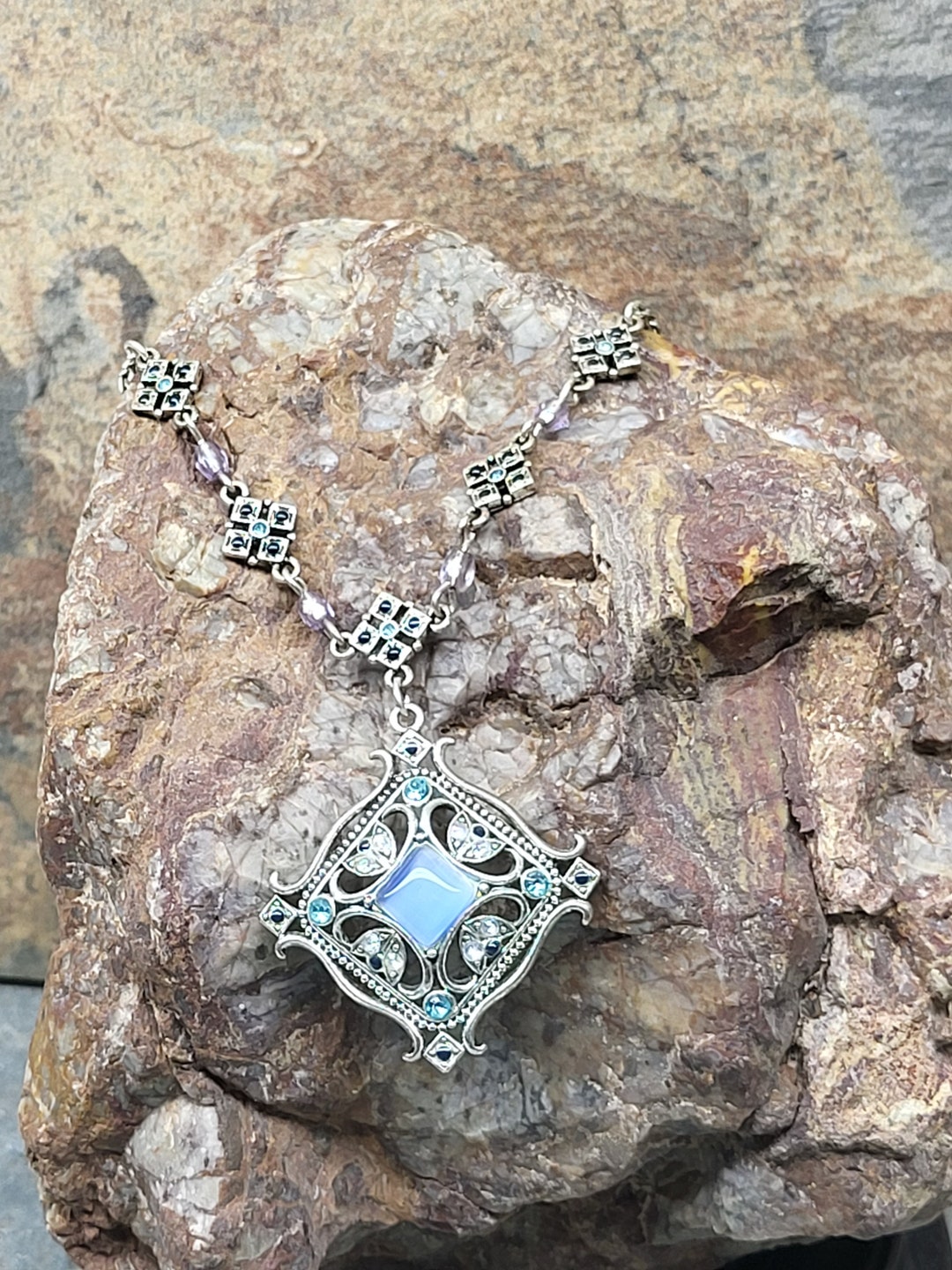 Vintage AVON Necklace, Nina Ricci for AVON Blue Cat's Eye Pendant, 16 ...