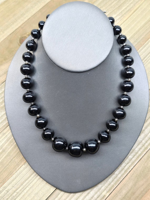 Vintage Monet Necklace, Monet Heavy Black Beaded Neck… - Gem
