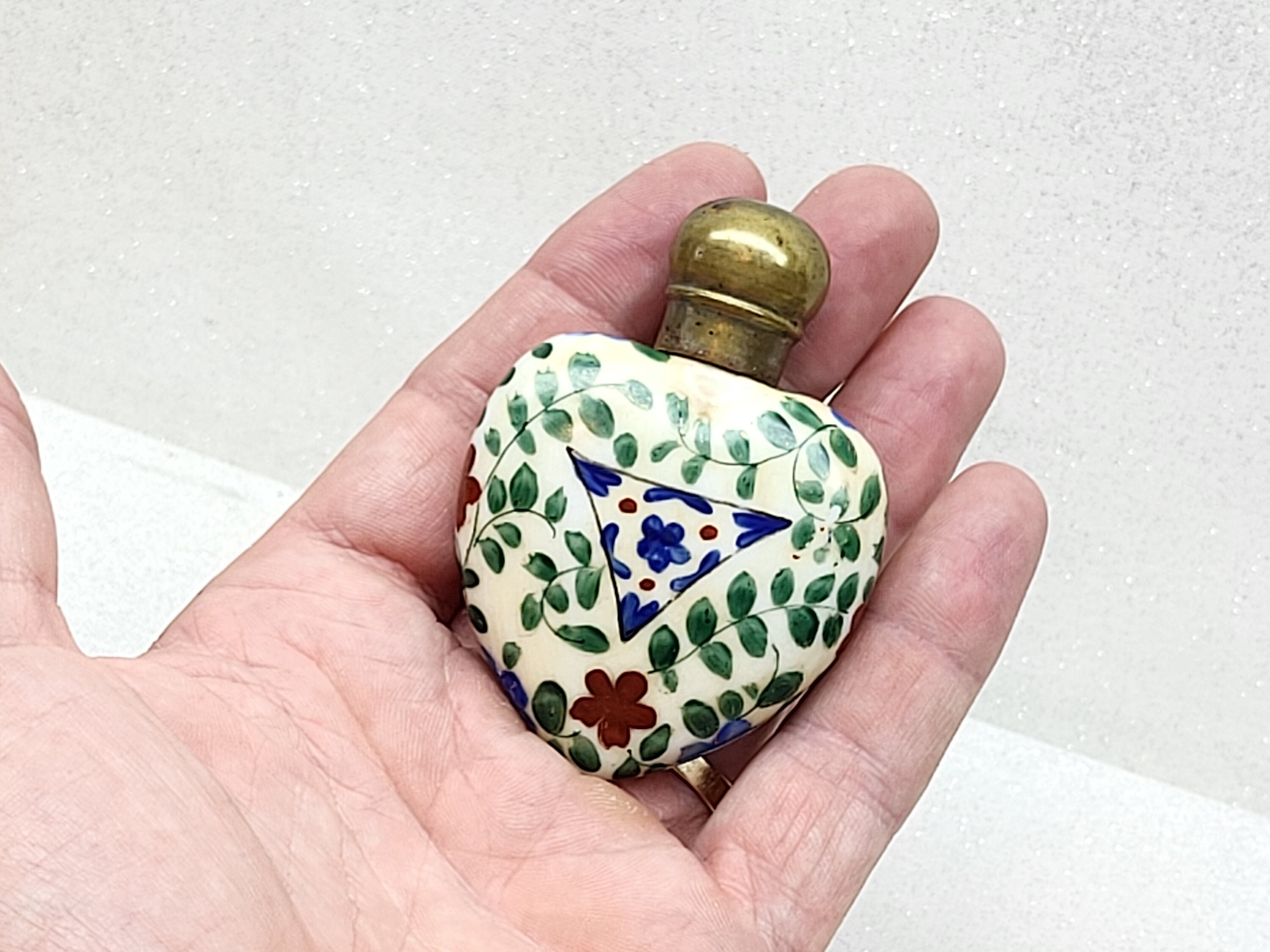 Antique Heart Porcelain Perfume Bottle, Hand Painted Laydown Perfume ...