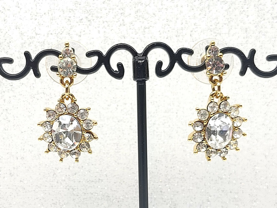 Vintage Monet Earrings, Monet Crystal Starburst Dangle Drop Earrings ...