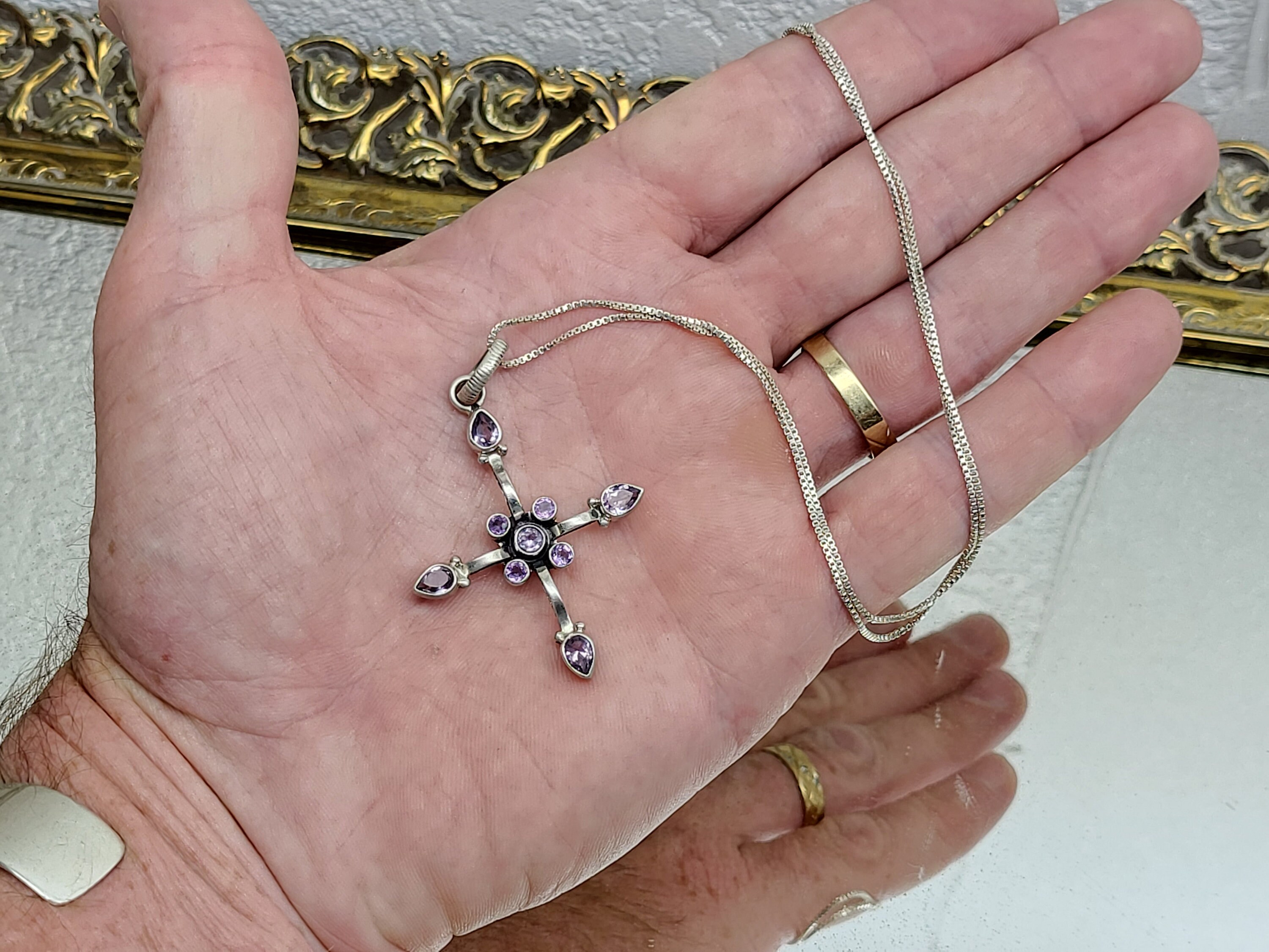 Vintage Sterling Silver Amethyst Cross Necklace, Faceted Amethyst SI925 ...