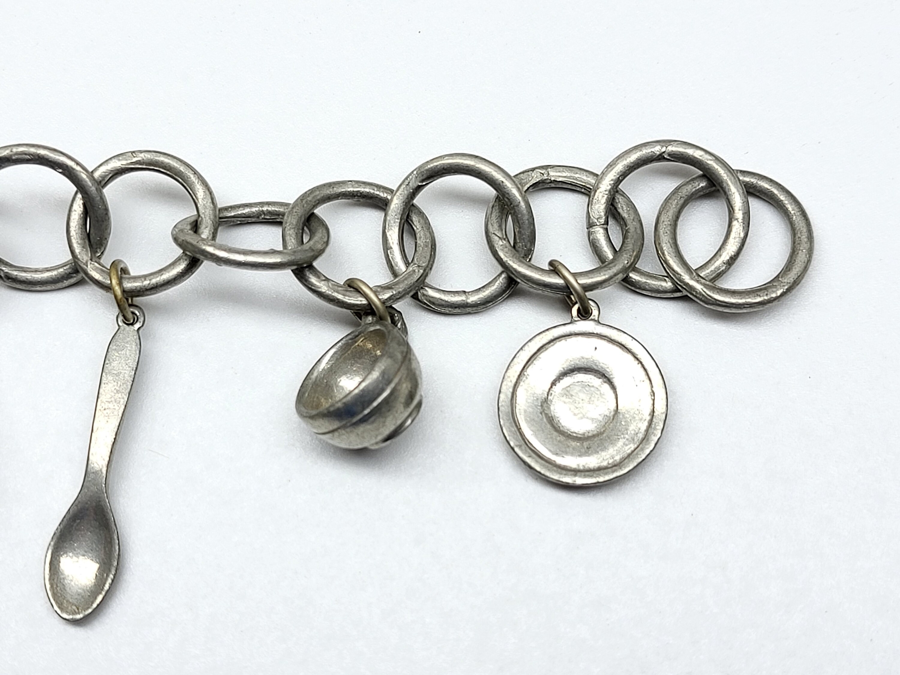Vintage Jim Clift Charm Bracelet, Tea for Two Pewter Charm Bracelet ...