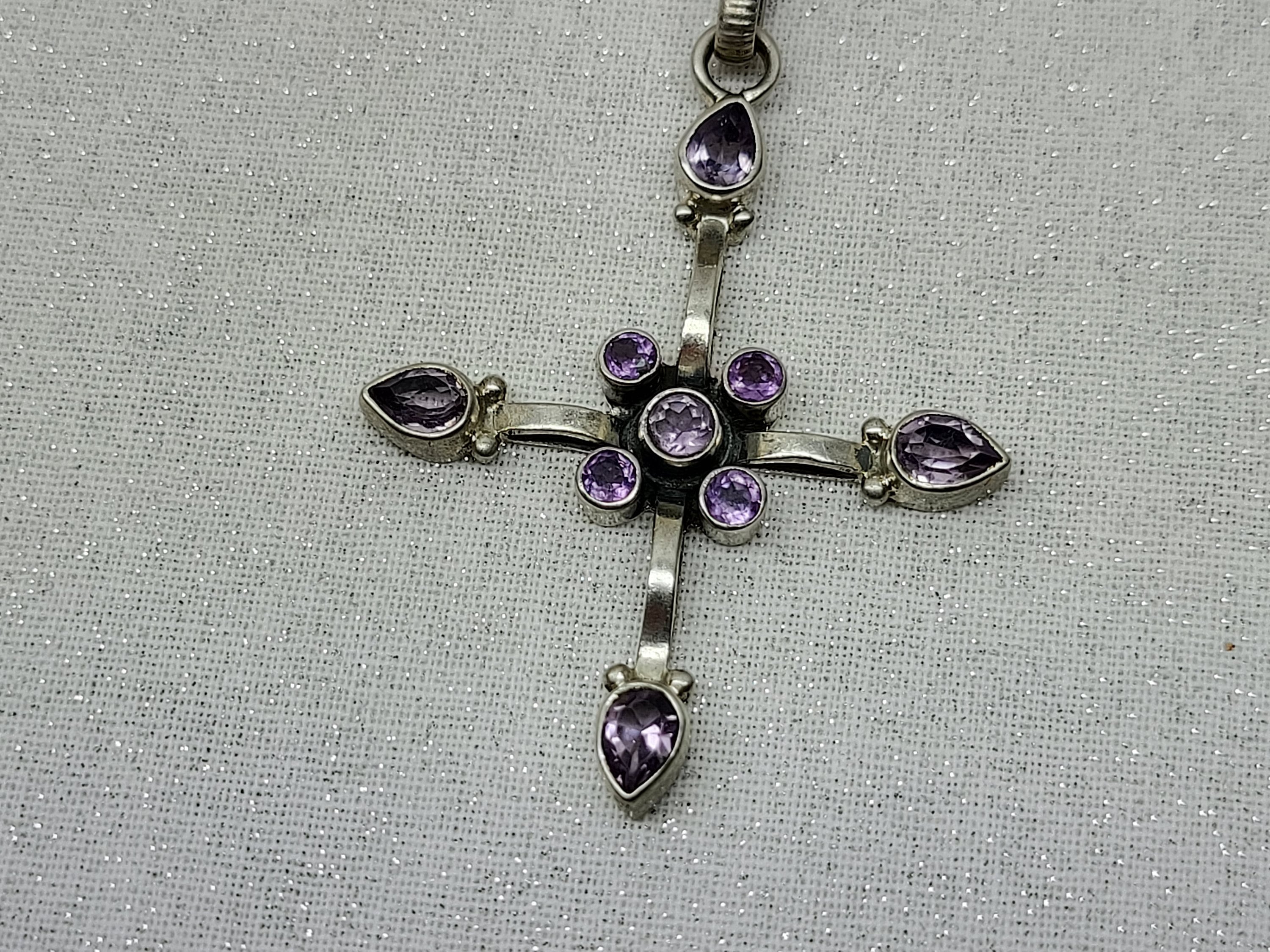 Vintage Sterling Silver Amethyst Cross Necklace, Faceted Amethyst SI925 Sterling Pendant ...