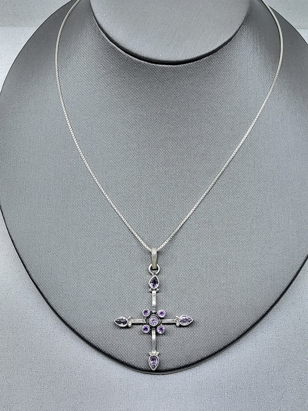 Vintage Sterling Silver Amethyst Cross Necklace, Faceted Amethyst SI925 ...