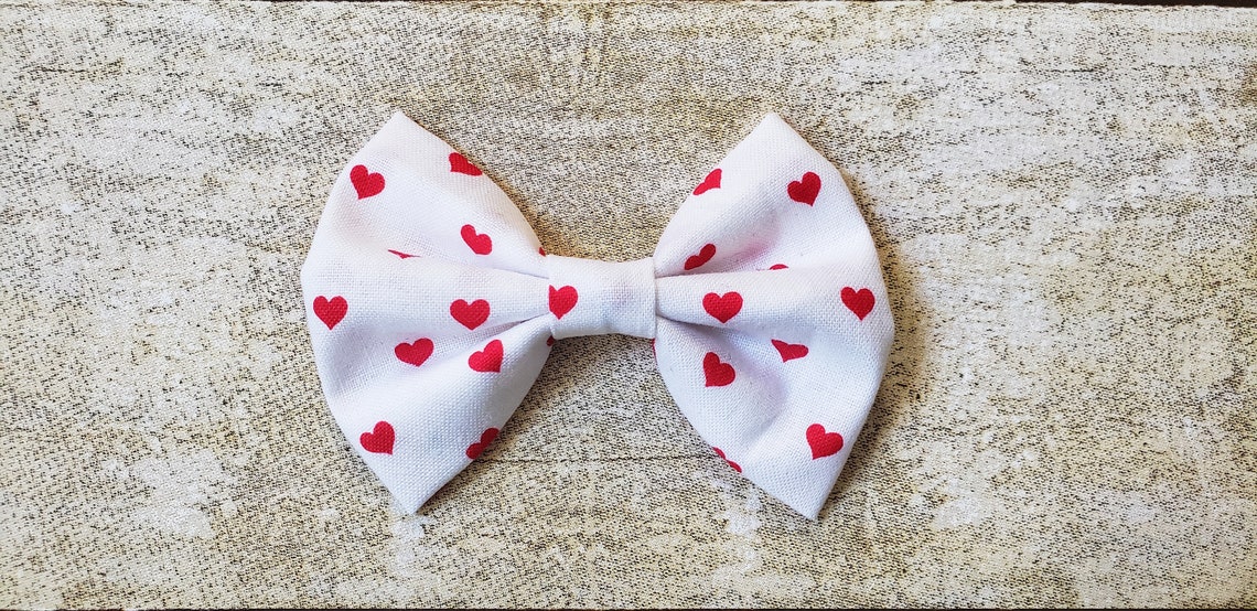 Red and White Heart Bow Red Heart Bow White Heart Bow - Etsy