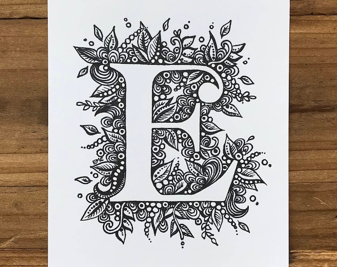 Letter E Illustration, Letter E Drawing, Monogram Art, Typography Art ...