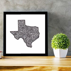Texas State Drawing, Texas Map Art, Texas Wall Art, Texas Pride, Texas ...