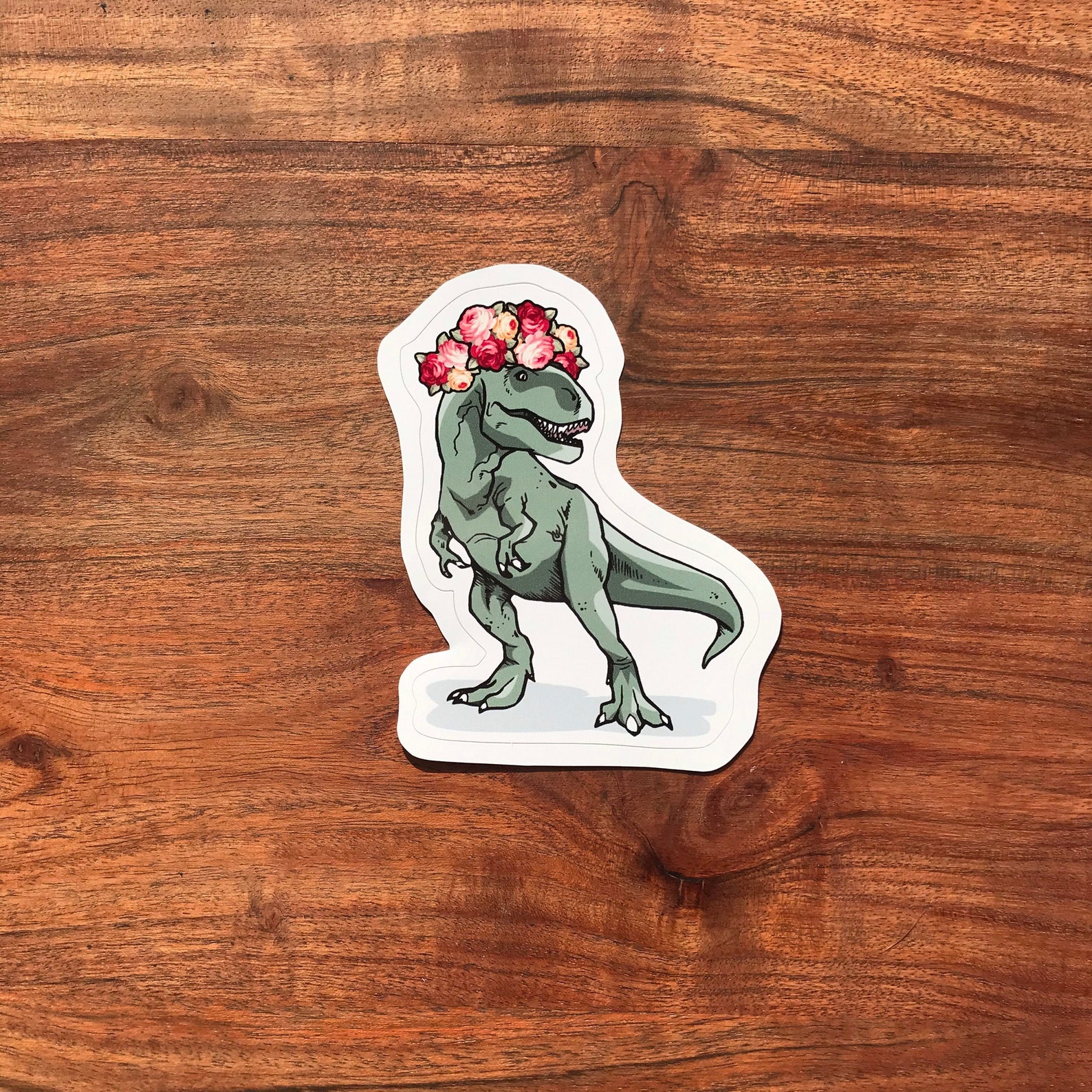 T-rex With Flower Crown Sticker, Dinosaur Sticker, T Rex Sticker ...