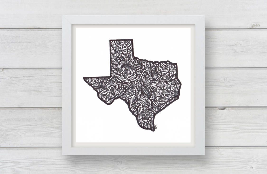 Texas State Drawing Texas Map Art Texas Wall Art Texas - Etsy