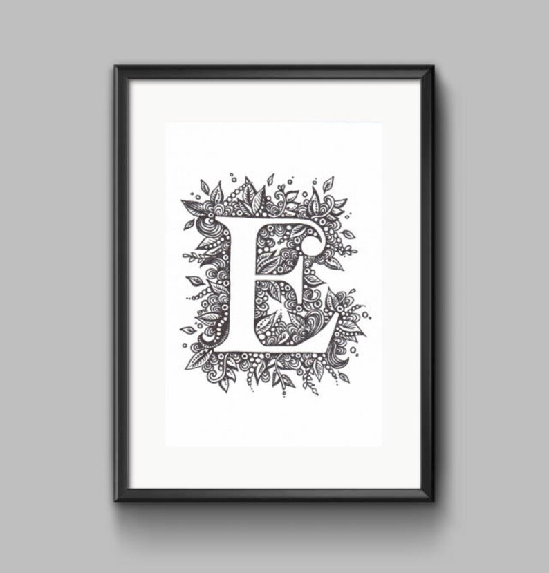 Letter E Illustration Letter E Drawing Monogram Art | Etsy