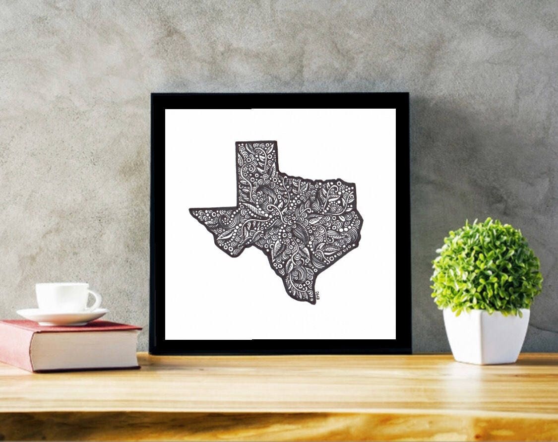 Texas State Drawing Texas Map Art Texas Wall Art Texas - Etsy