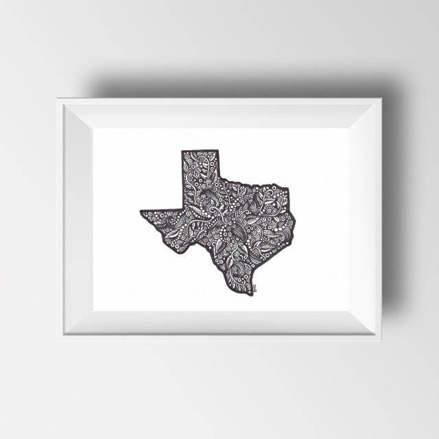 Texas State Drawing Texas Map Art Texas Wall Art Texas - Etsy