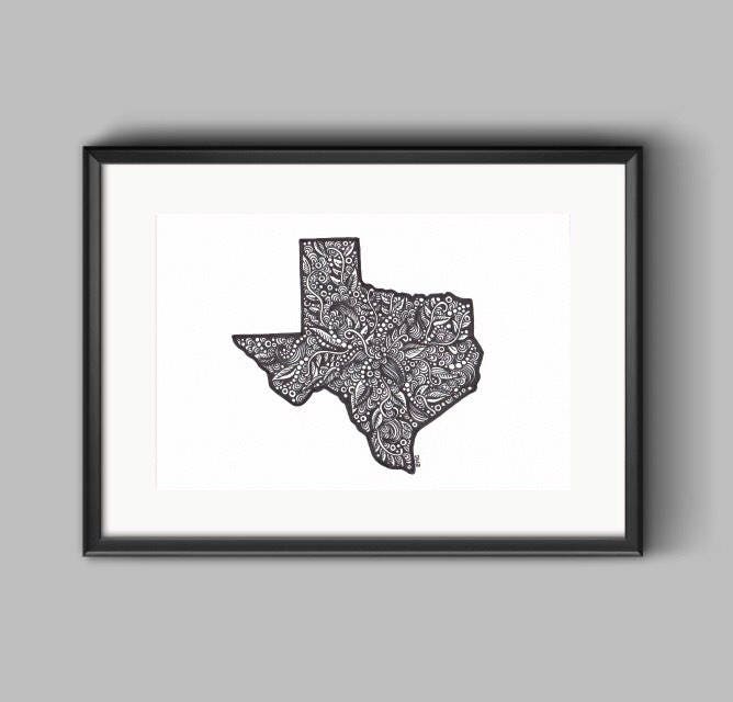 Texas State Drawing Texas Map Art Texas Wall Art Texas - Etsy