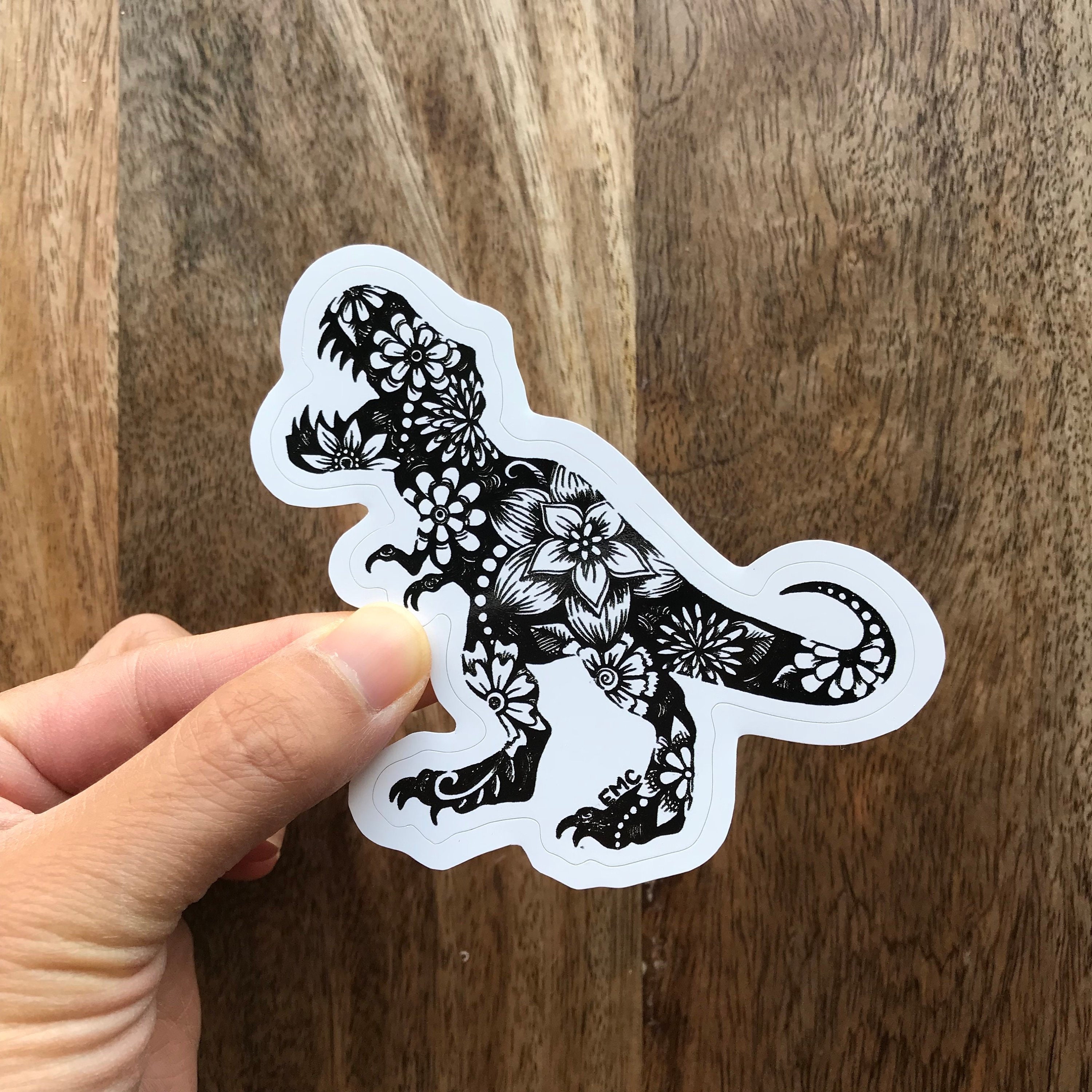 Tyrannosaurus Rex Sticker, Dinosaur Sticker, T Rex Sticker, Floral T ...