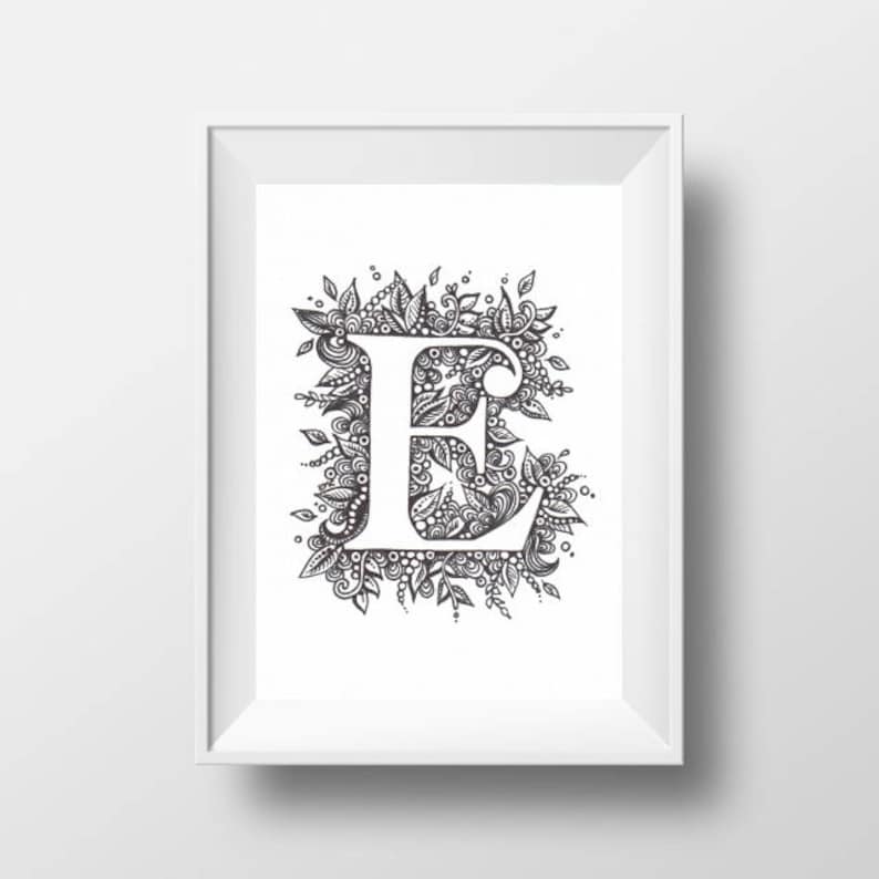 Letter E Illustration Letter E Drawing Monogram Art | Etsy