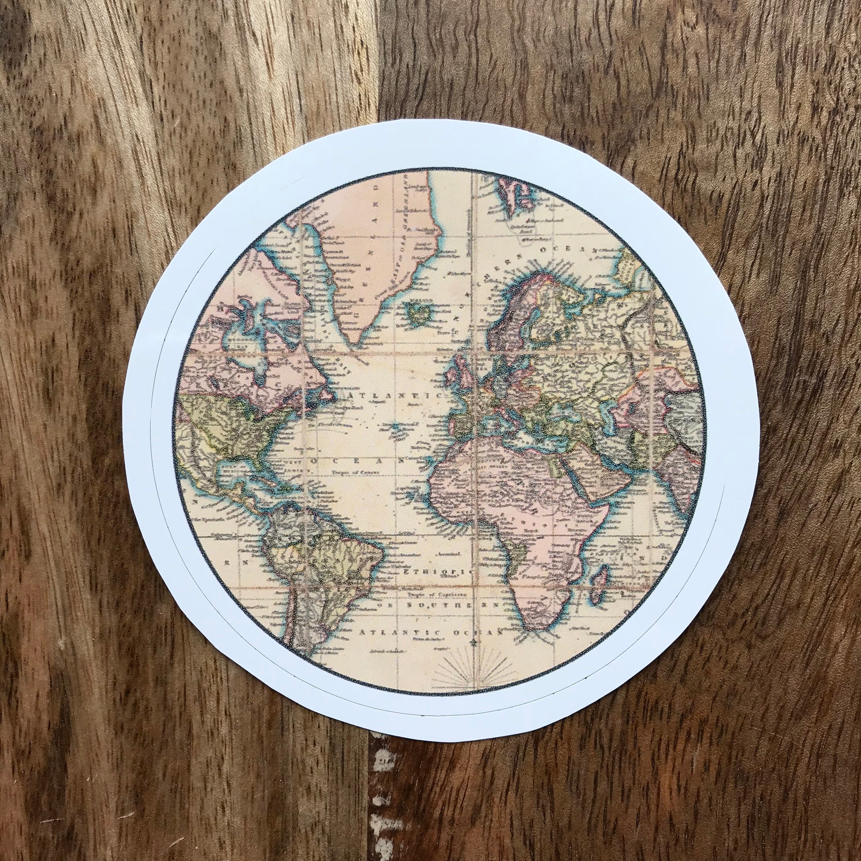 Vintage World Map Sticker, Vintage Map Sticker, Vintage Globe Decal ...