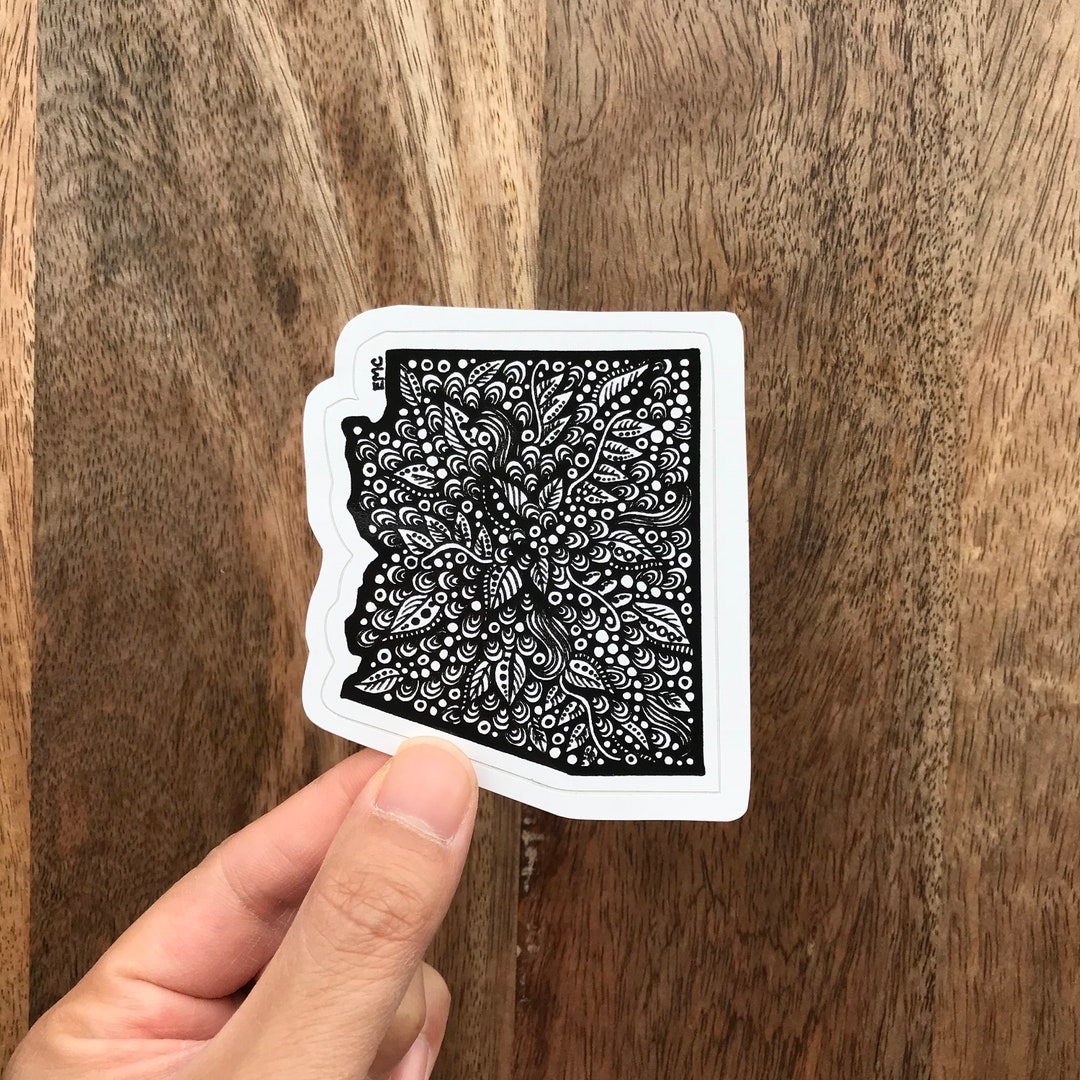 Arizona Sticker, Arizona Decal, Arizona Shape Sticker, Floral Arizona ...