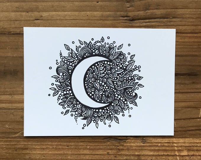 Crescent Moon Art, Crescent Moon Drawing, Floral Moon Art, Moon Art ...