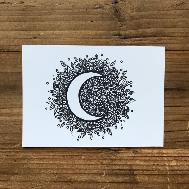 Crescent Moon Art, Crescent Moon Drawing, Floral Moon Art, Moon Art ...