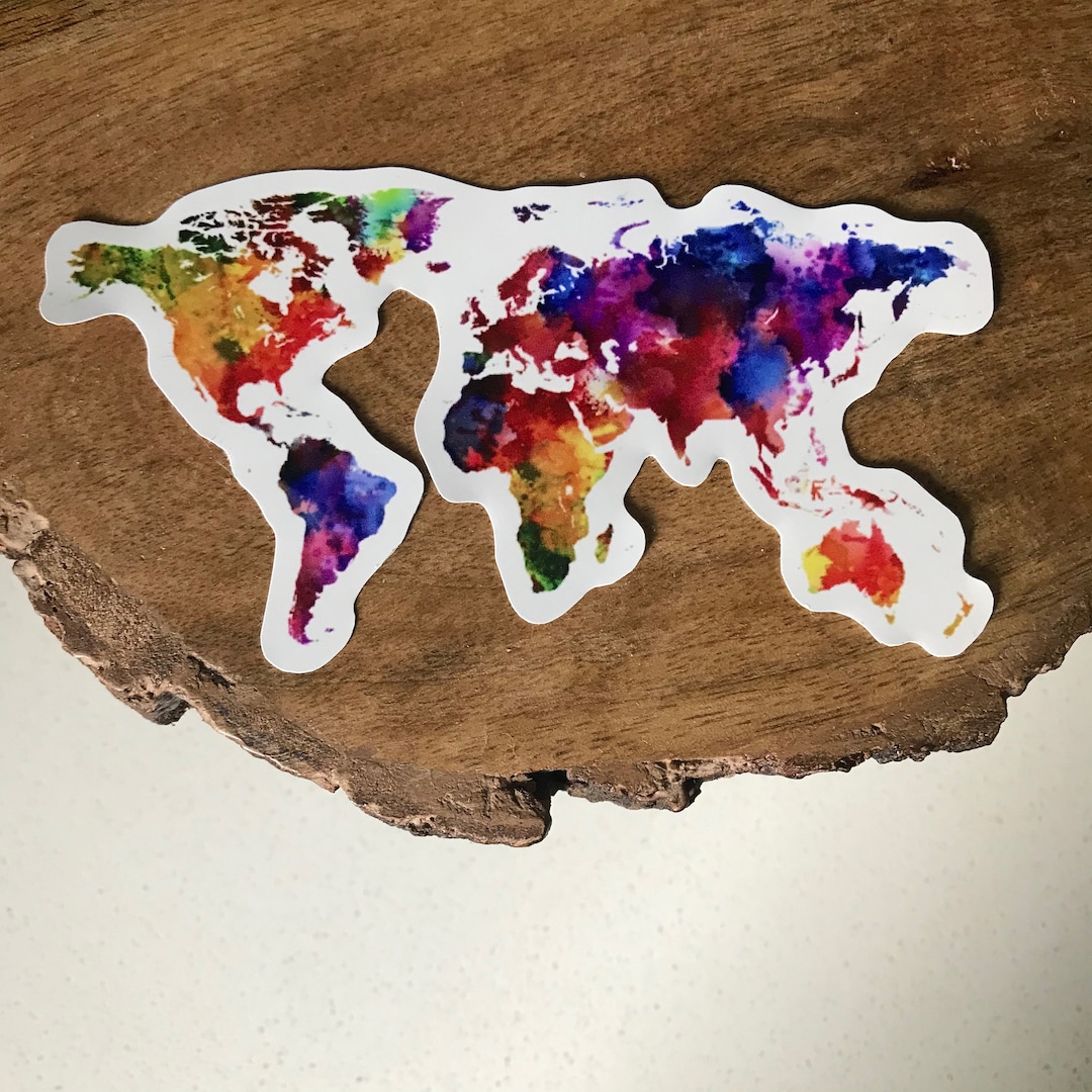 World Map Sticker, Continents Sticker, Travel Sticker, Laptop Decal ...